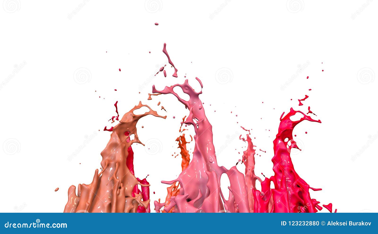 3d Render of Paint Splashes Isolated on White Background. Simulation of ...