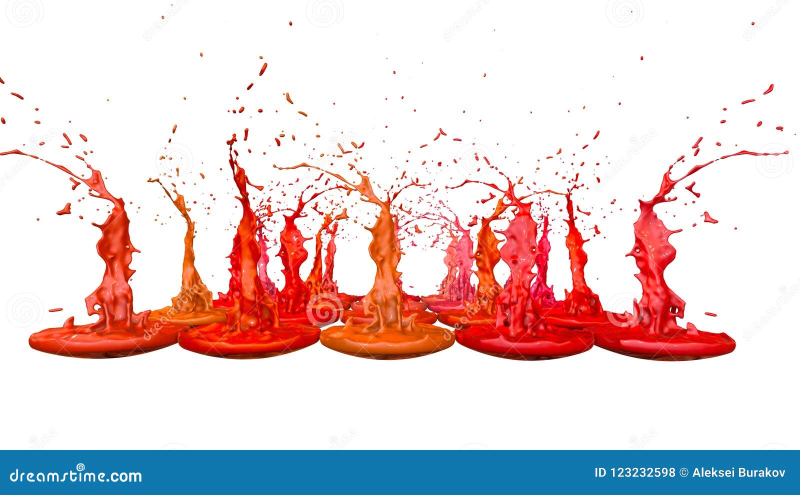 3d Render of Paint Splashes Isolated on White Background. Simulation of ...