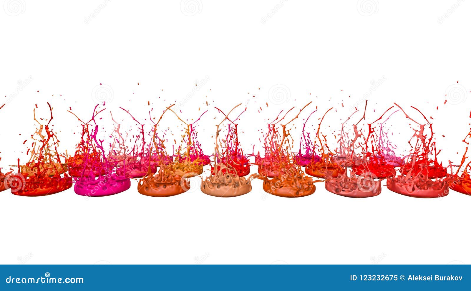 3d Render of Paint Splashes Isolated on White Background. Simulation of ...