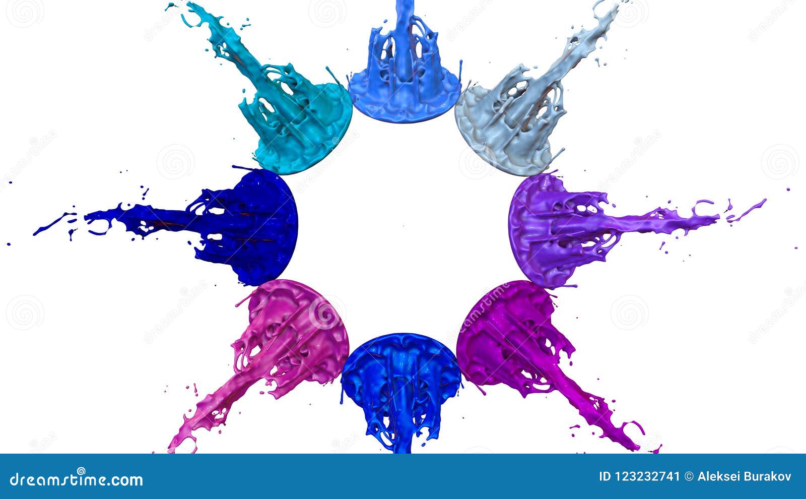 3d Render of Paint Splashes Isolated on White Background. Simulation of ...