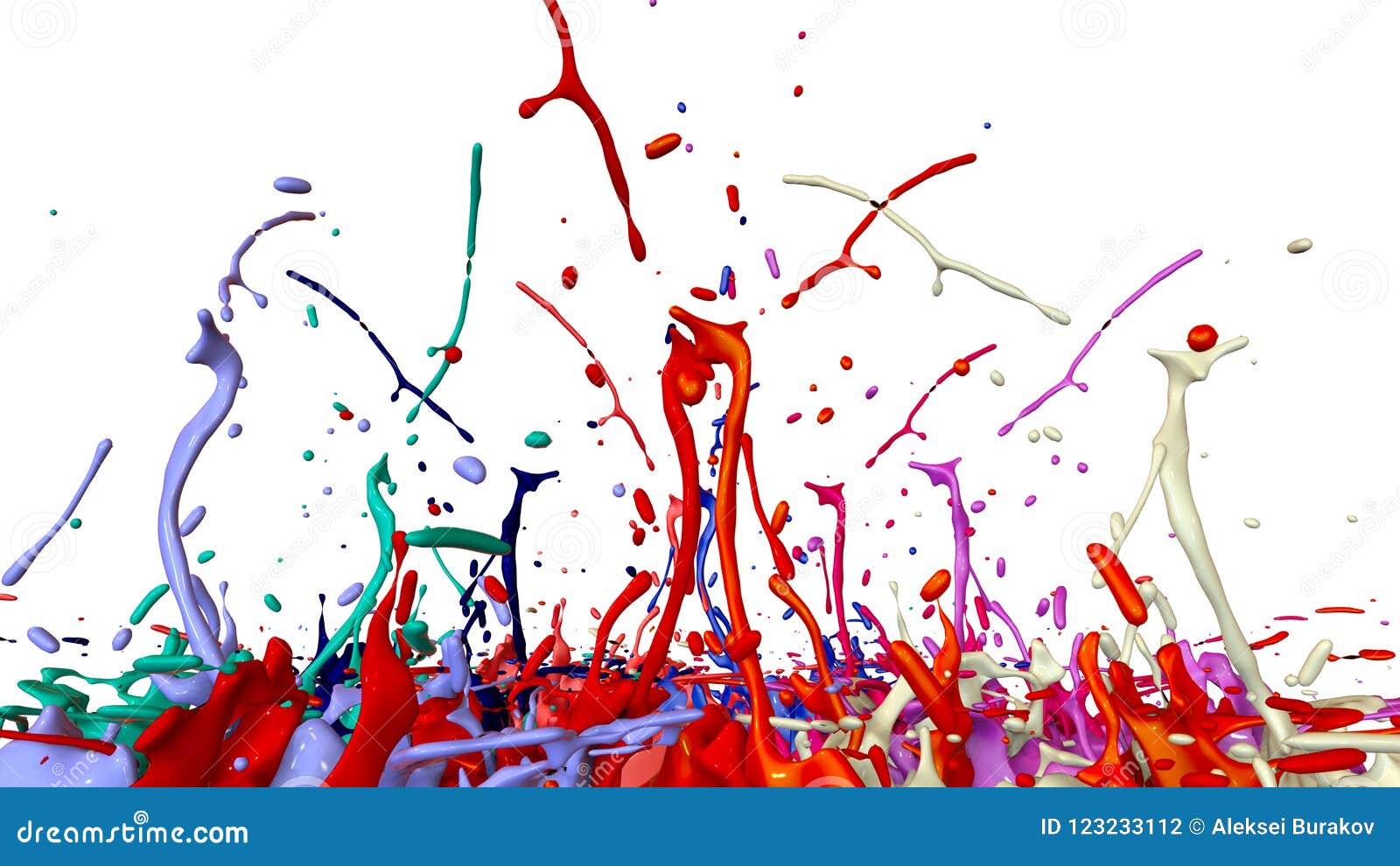 3d Render of Paint Splashes Isolated on White Background. Simulation of ...