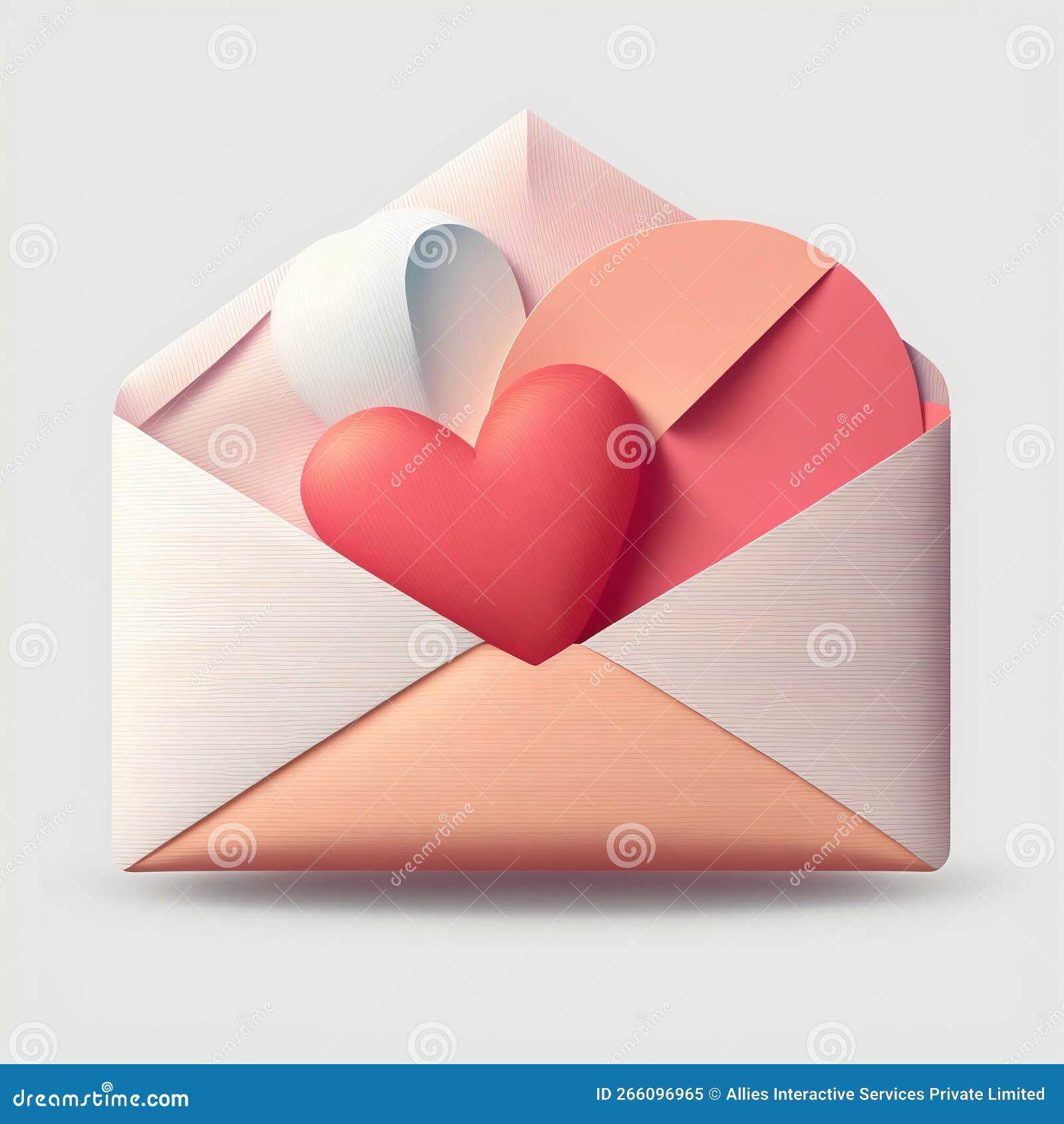 3D Render of Paper Heart Inside Envelope in Pastel Stock Illustration ...