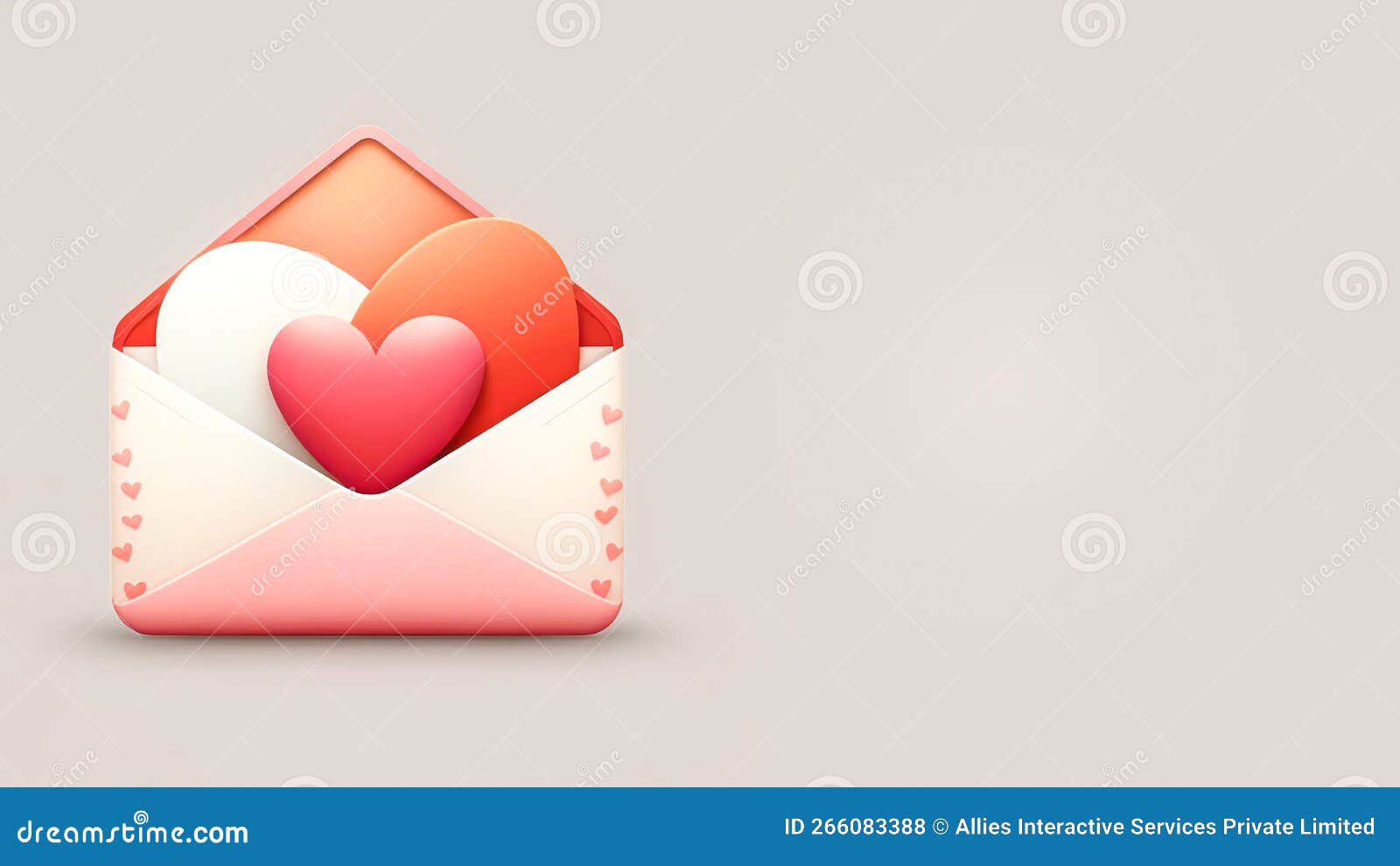 3D Render, Paper Hearts Inside Envelope in Pastel Stock Illustration ...