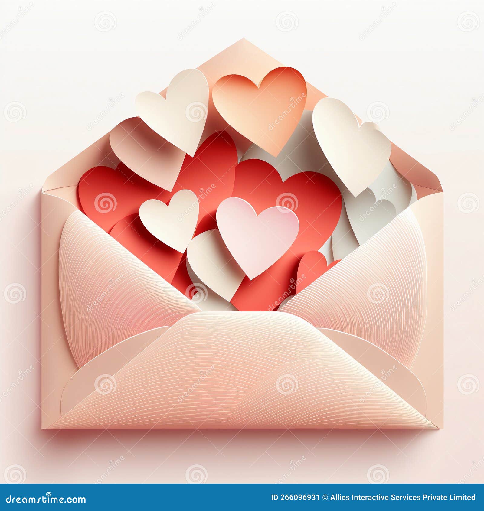 3D Render of Paper Hearts Inside Envelope in Pastel Stock Illustration ...
