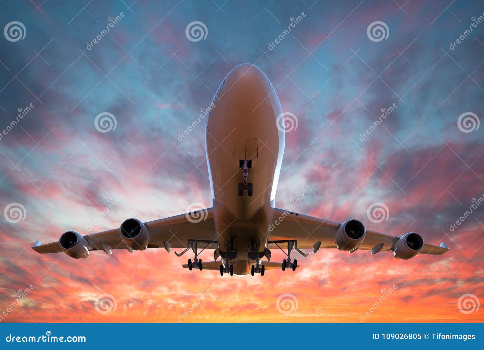 Airplane on Take Off at Sunset Stock Illustration - Illustration of ...