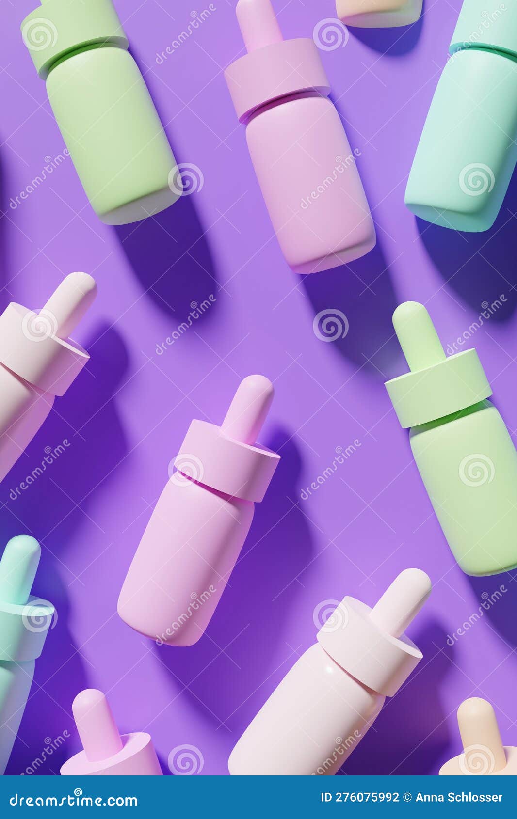 3d Render of Pastel Colored Serum Bottles on a Bright Purple Background ...