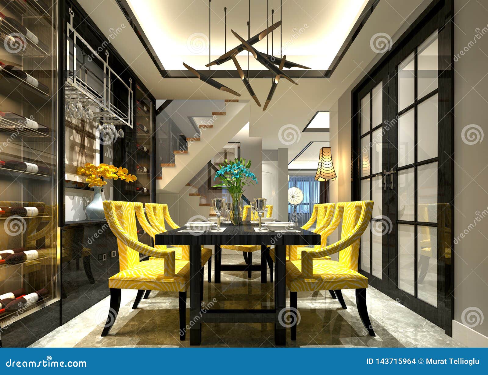 3d Render of Pastoral Color Dining Room Stock Illustration ...