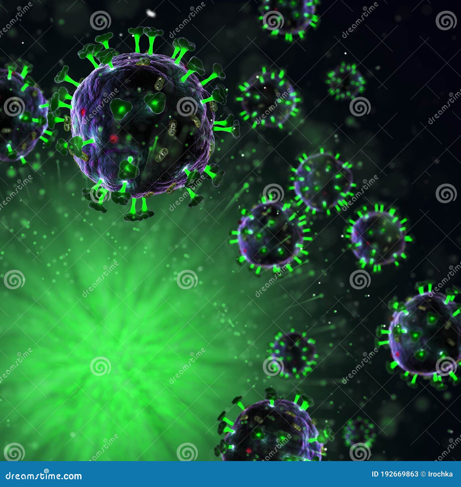 3d Render of Pathogenic Virus Organism or Bacteria Infecting and ...