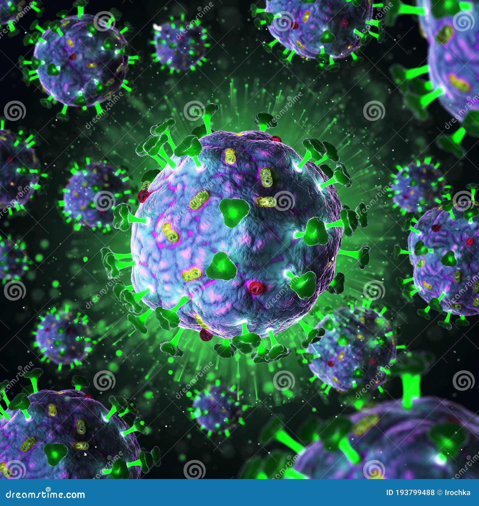 3d Render Of Pathogenic Virus Organism Or Bacteria Infecting And ...