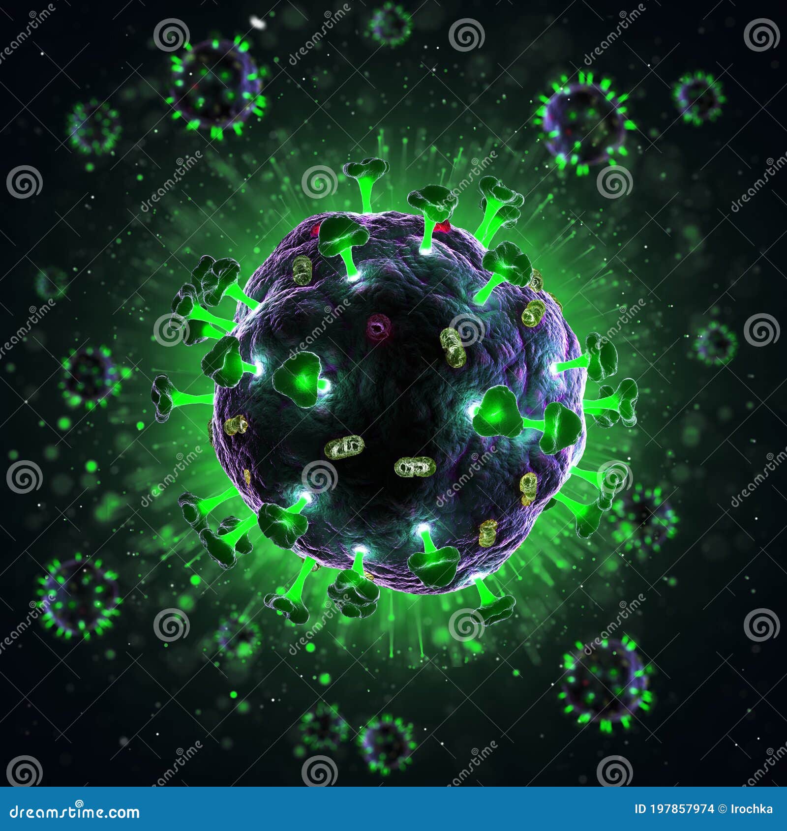 3d Render of Pathogenic Virus Organism or Bacteria Infecting and ...