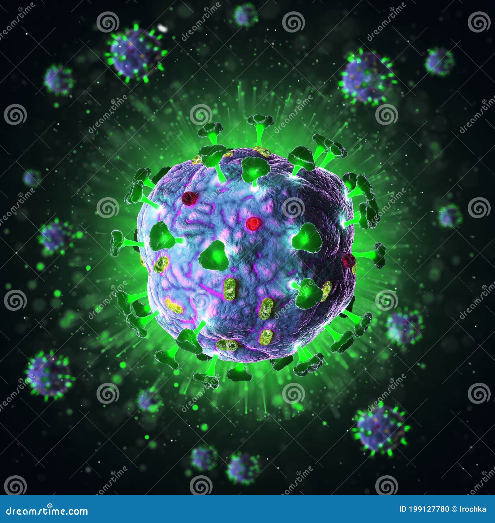 3d Render of Pathogenic Virus Organism or Bacteria Infecting and ...