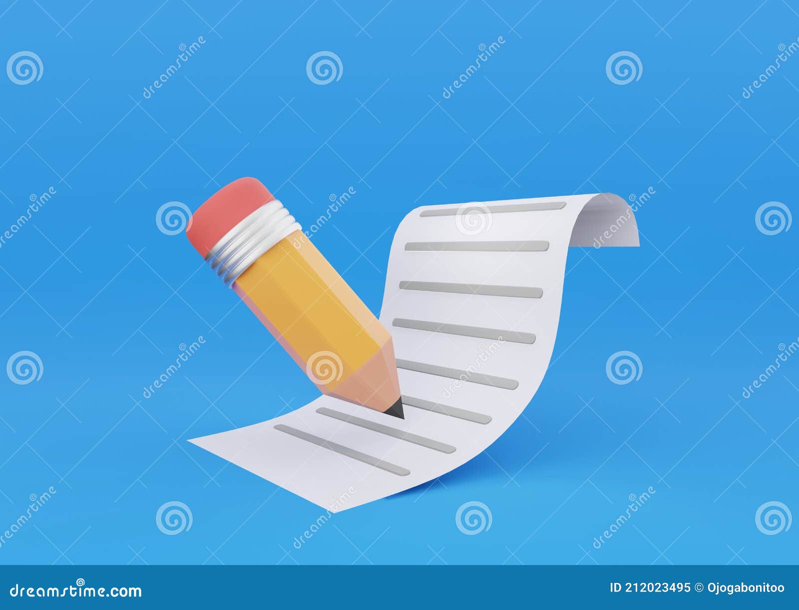 3d Render Pencil Writing on White Paper Stock Illustration ...