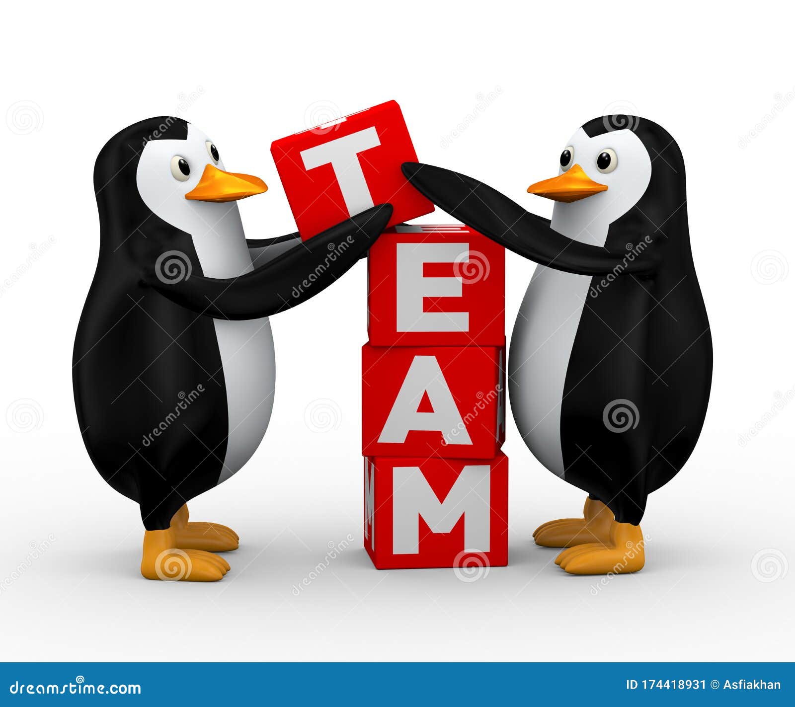 3d Render of Penguin Completing Team Work Cubes Boxes Stock ...