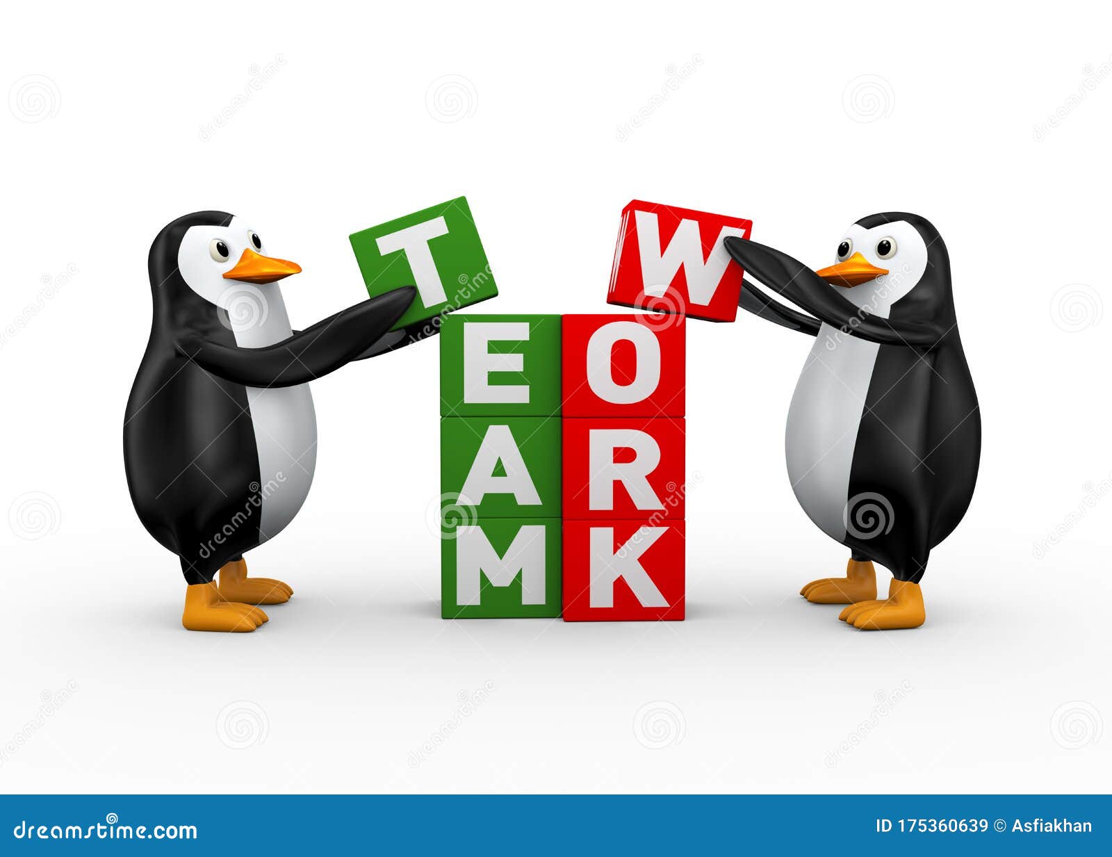 3d Render of Penguin Completing Team Work Cubes Boxes Stack Stock ...
