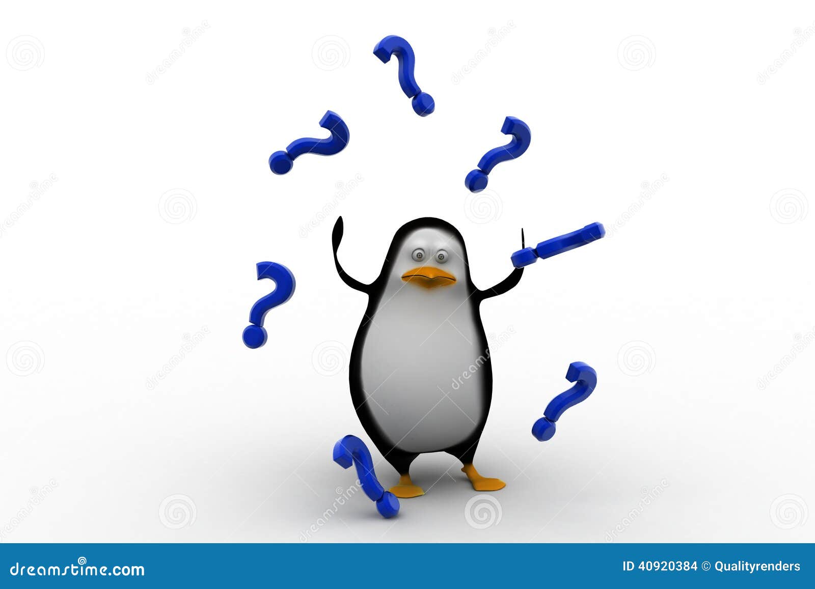 3d Render Of A Penguin Surrounded By Question Mark Stock Illustration ...
