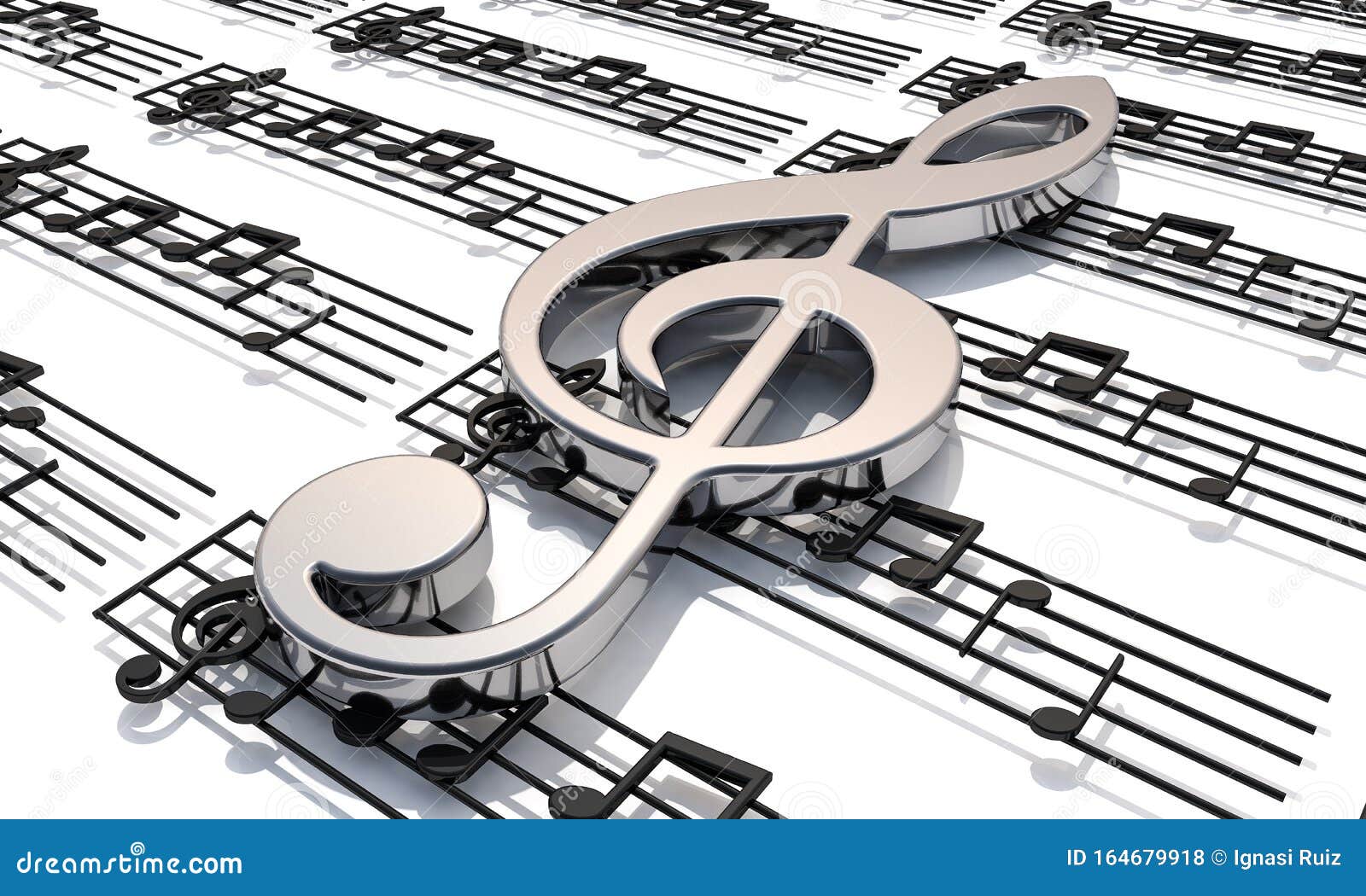 3D Render . Pentagram With Shiny Music Notes. Musical Background Stock ...