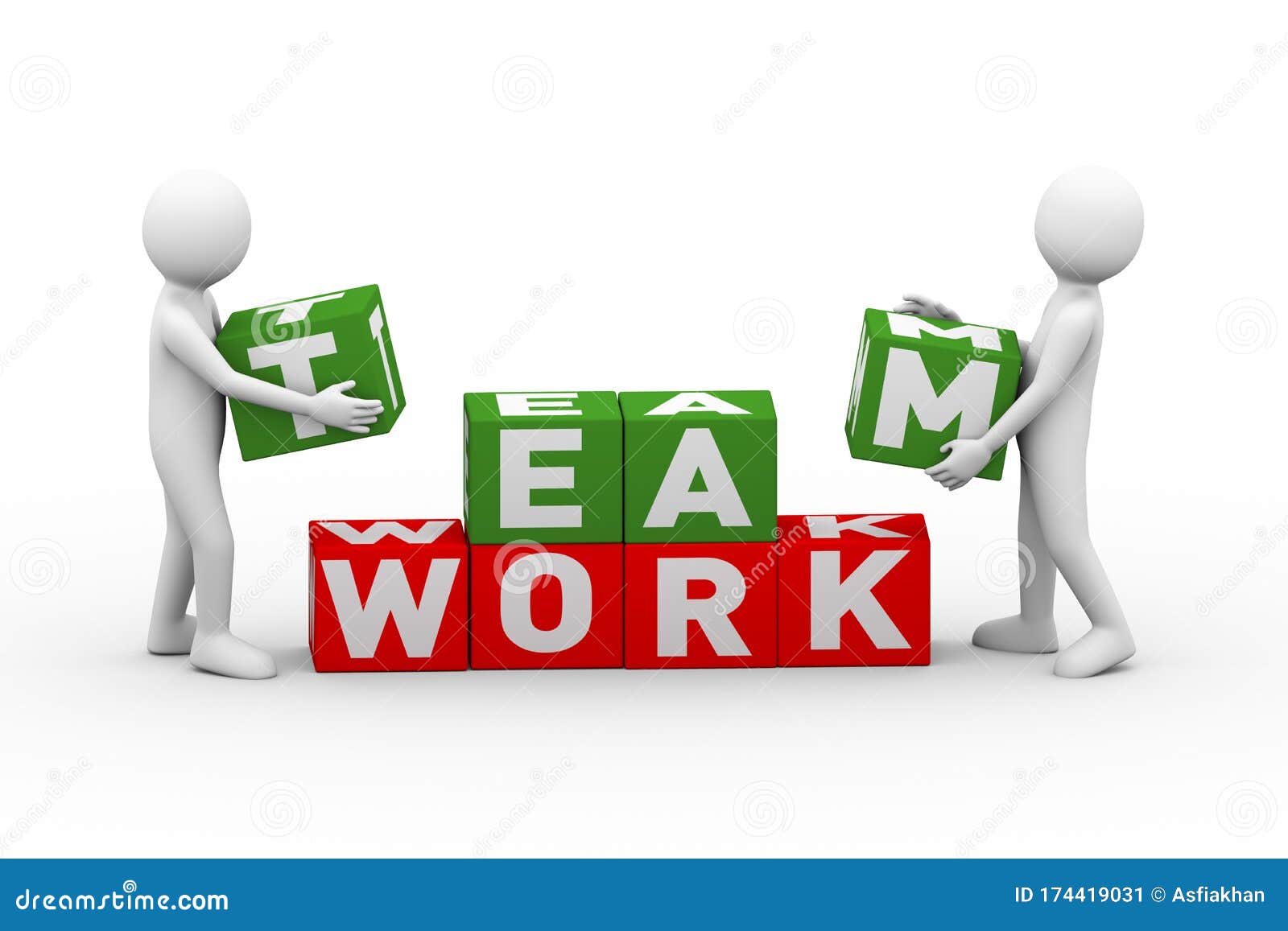 3d Render of People Completing Team Work Boxes Cubes Stock Illustration ...