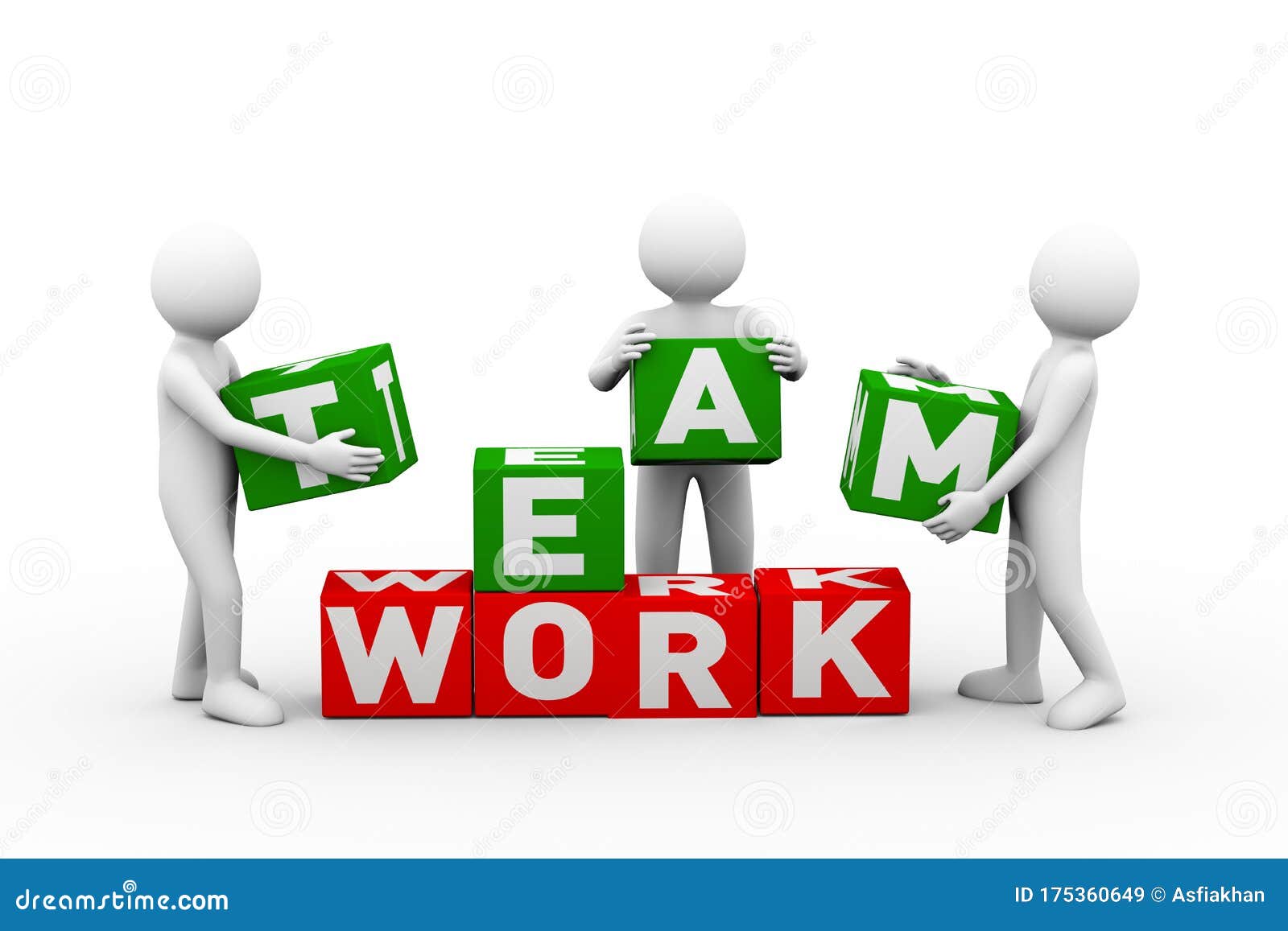 3d Render of People Completing Team Work Cubes Boxes Stock Illustration ...
