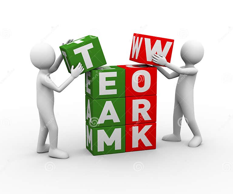 3d Render of People Completing Team Work Stack Cubes Boxes Stock ...
