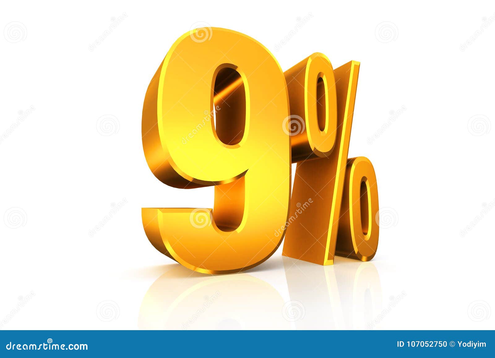 3D Render 9 Percent Text in Gold. Stock Illustration - Illustration of ...