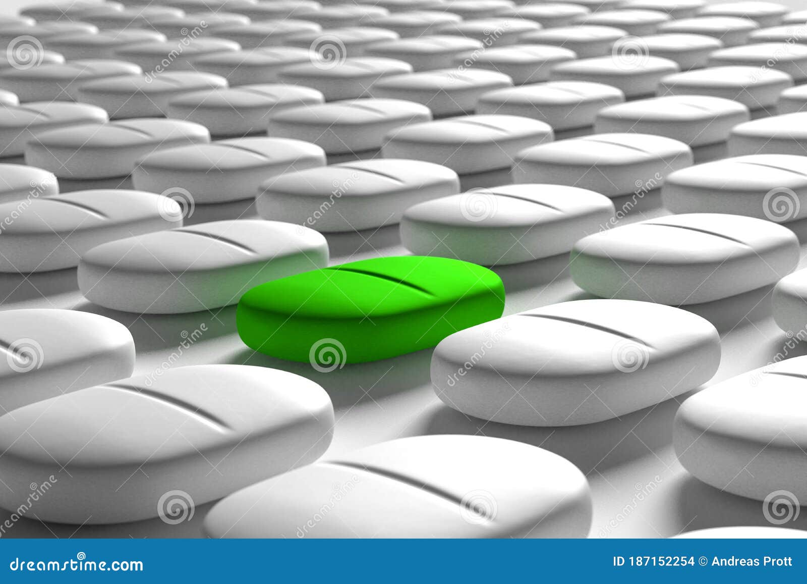 A Perspective Look at Rows of White Pills. One Pill Standing Out in ...