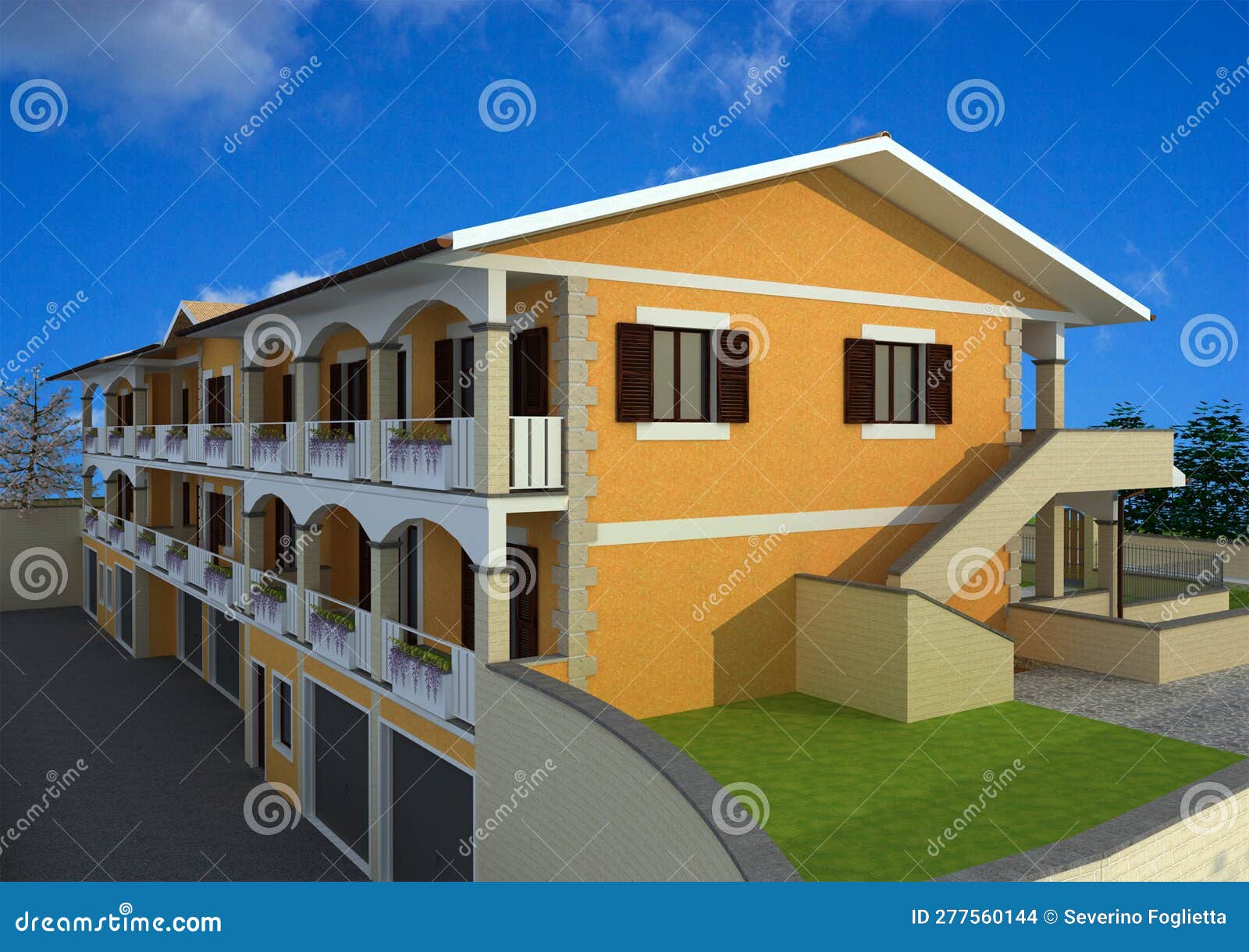 3d Render Perspective View of House with Light Blue Background Stock ...