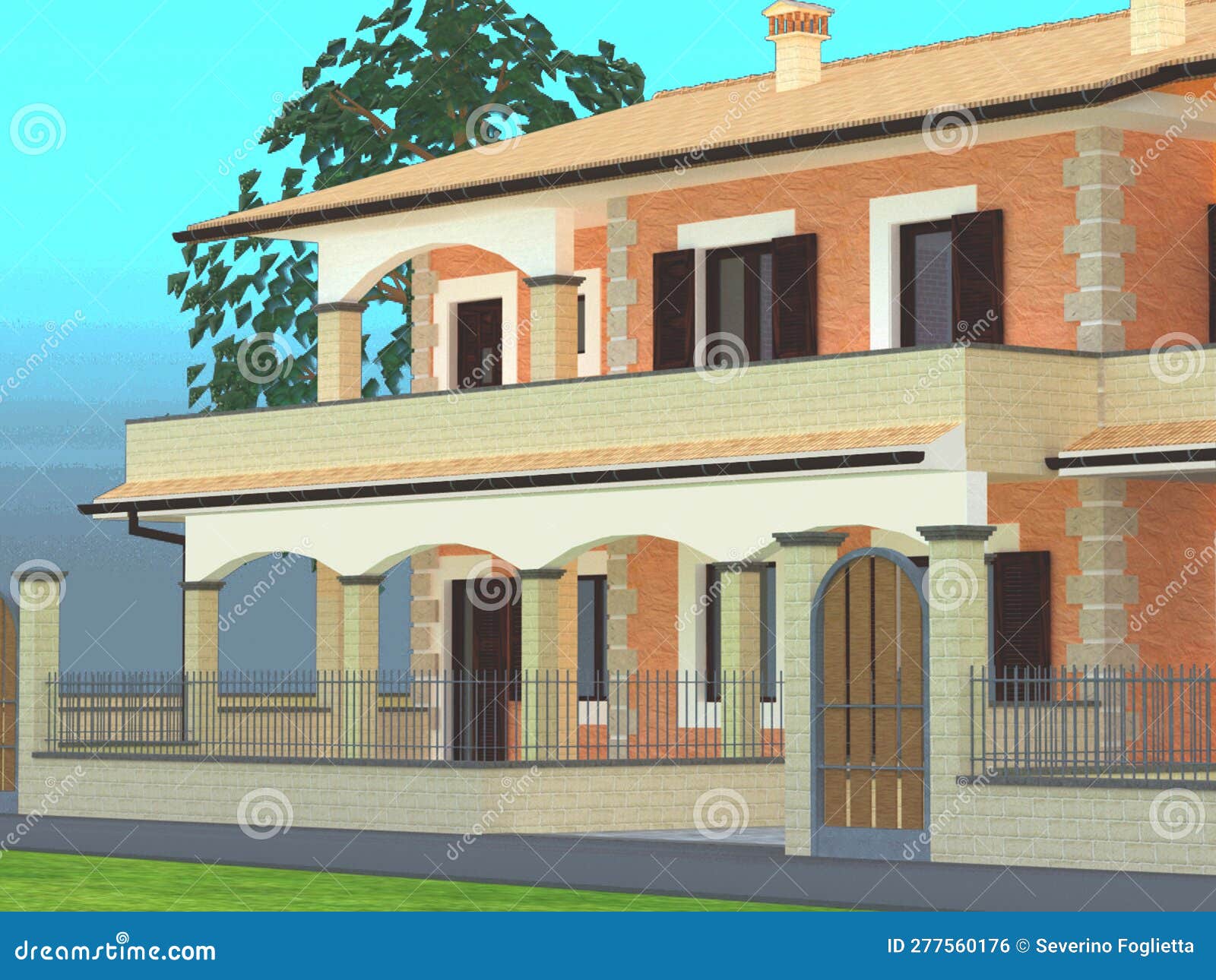 3d Render Perspective View of House with Light Blue Background Stock ...