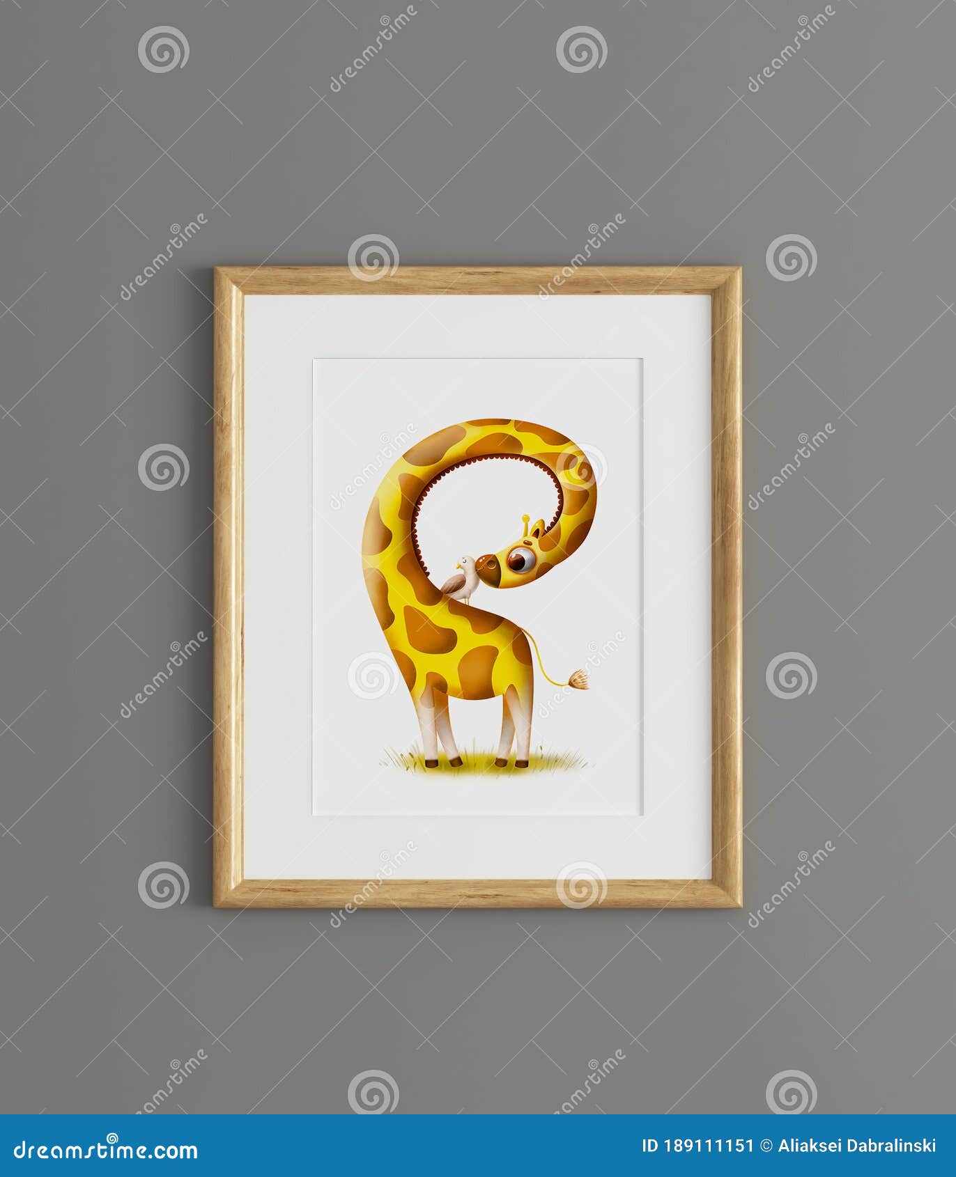 3d Render Photo Frame with Giraffe on the Wall Stock Illustration ...