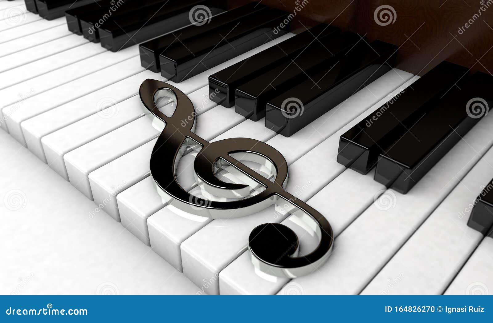 3D Render, Piano Keys With Treble Clef Notes . Musical Background ...