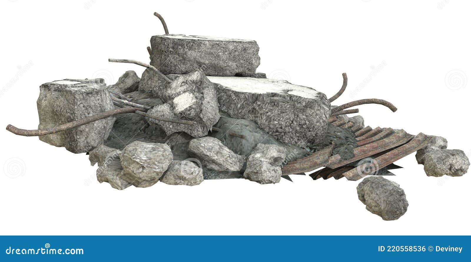 3D Concrete and Rebar Rubble Stock Photo - Illustration of plan, cement ...