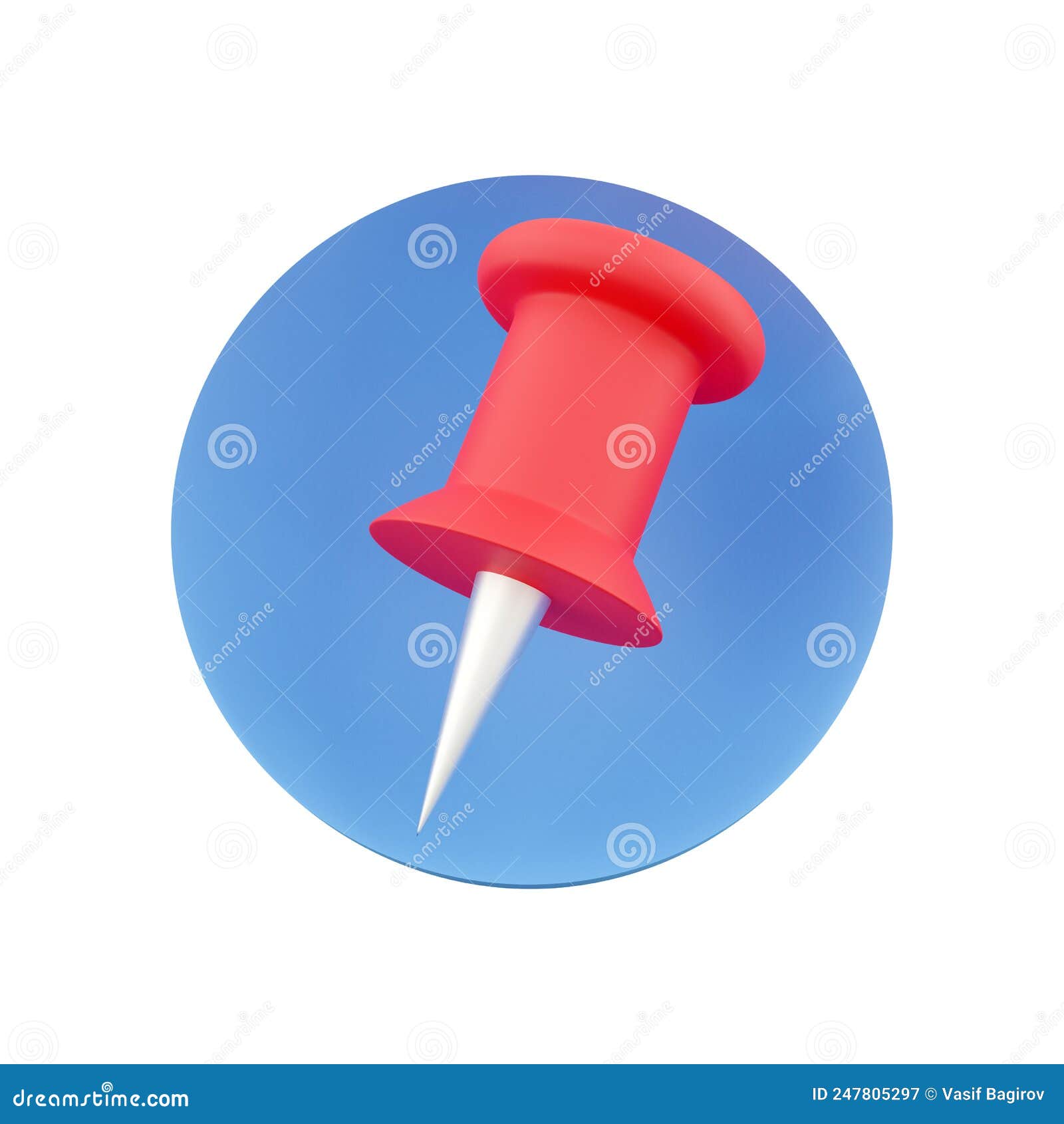 3d Render Pin in Blue Circle. 3d Rendering Drawing Pin in Blue Circle ...