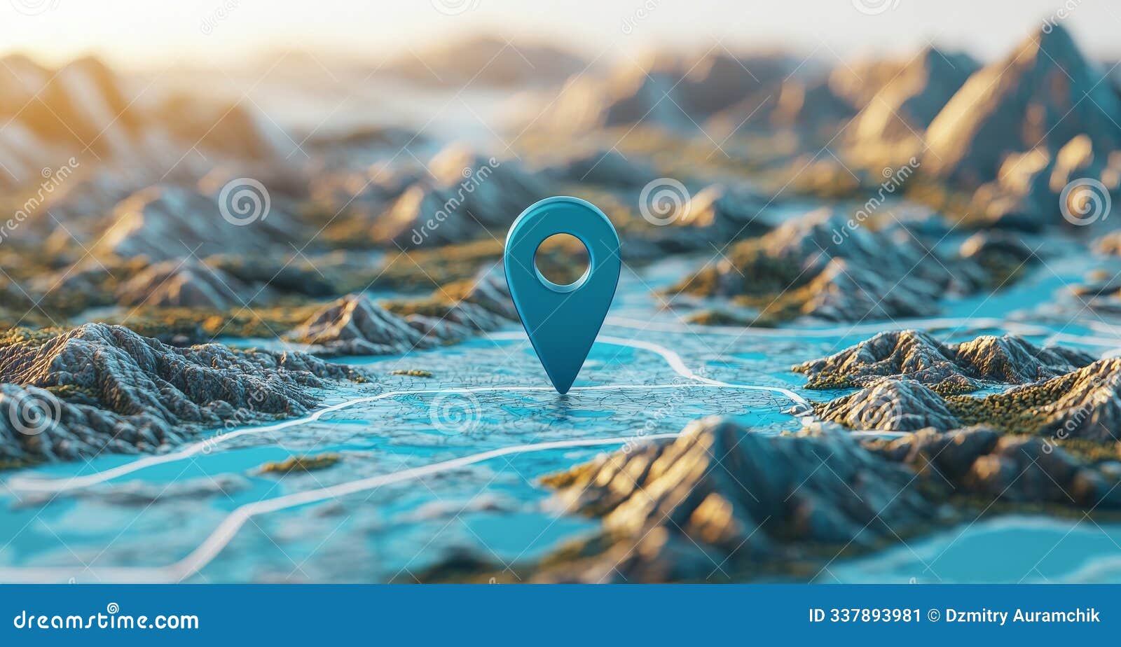 3D Render of a Pin Icon Location Symbol on a Map, with a Gps Direction ...