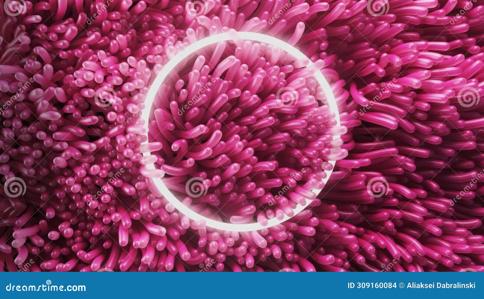 3d Render of Pink Anemone Algae Swaying Underwater with Neon Circle ...