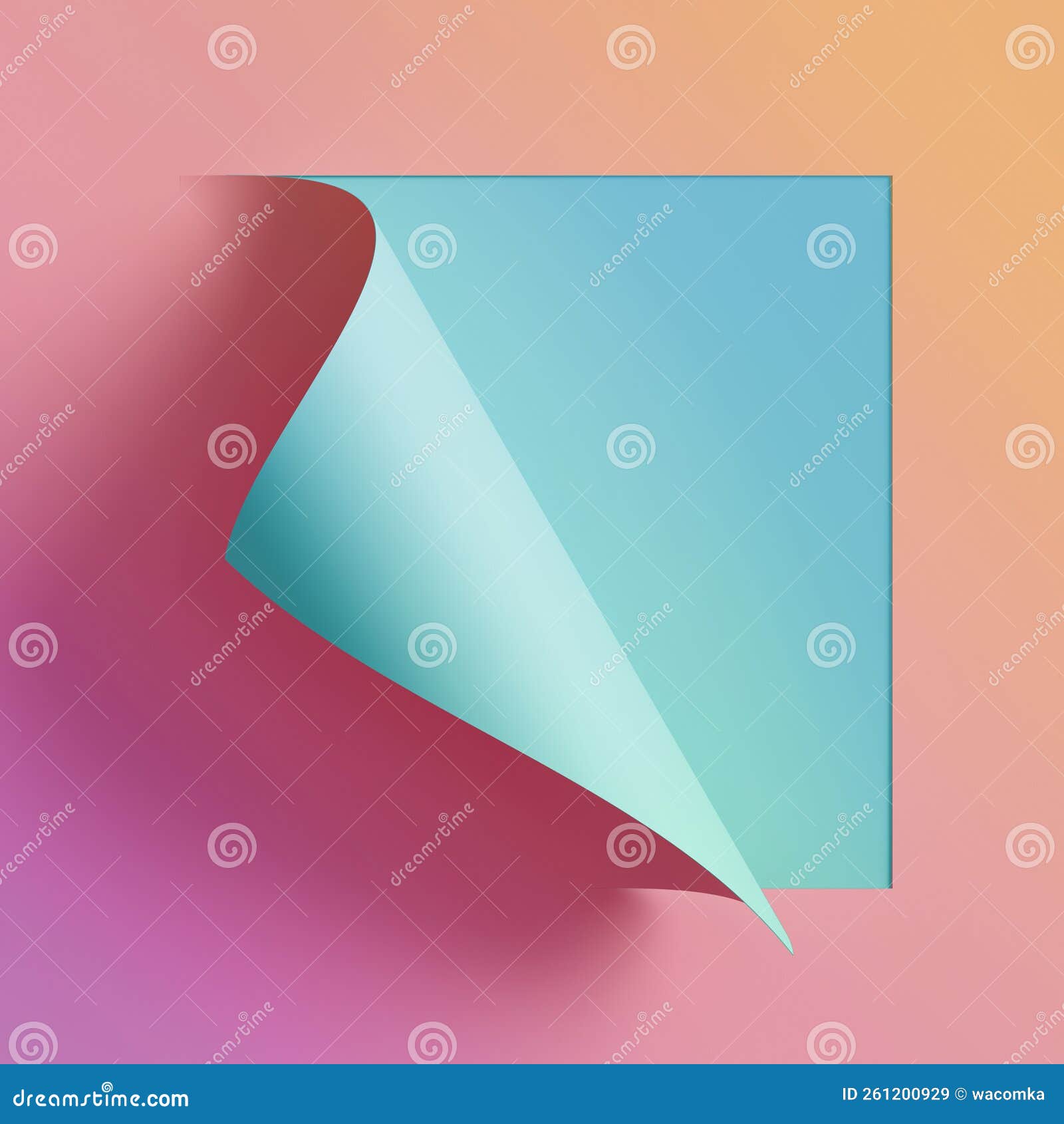 3d Render, Pink Blue Note Paper, Curled Corner, Page Curl. Abstract ...