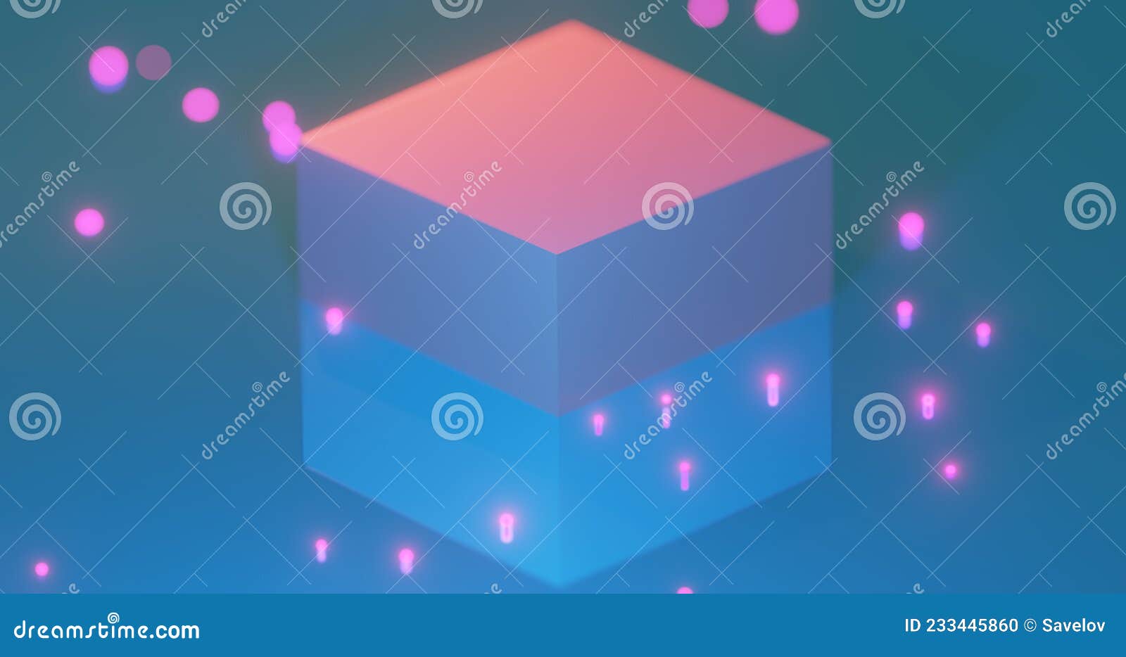 Render with Pink Cube in Blue Water with Bokeh in Isometric, Soft Focus ...