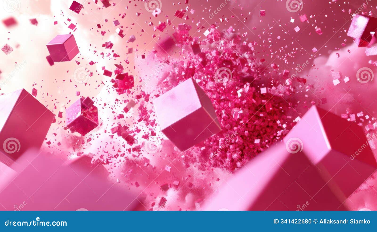 A 3D Render of Pink Cubes Exploding in a Pink Space Stock Illustration ...