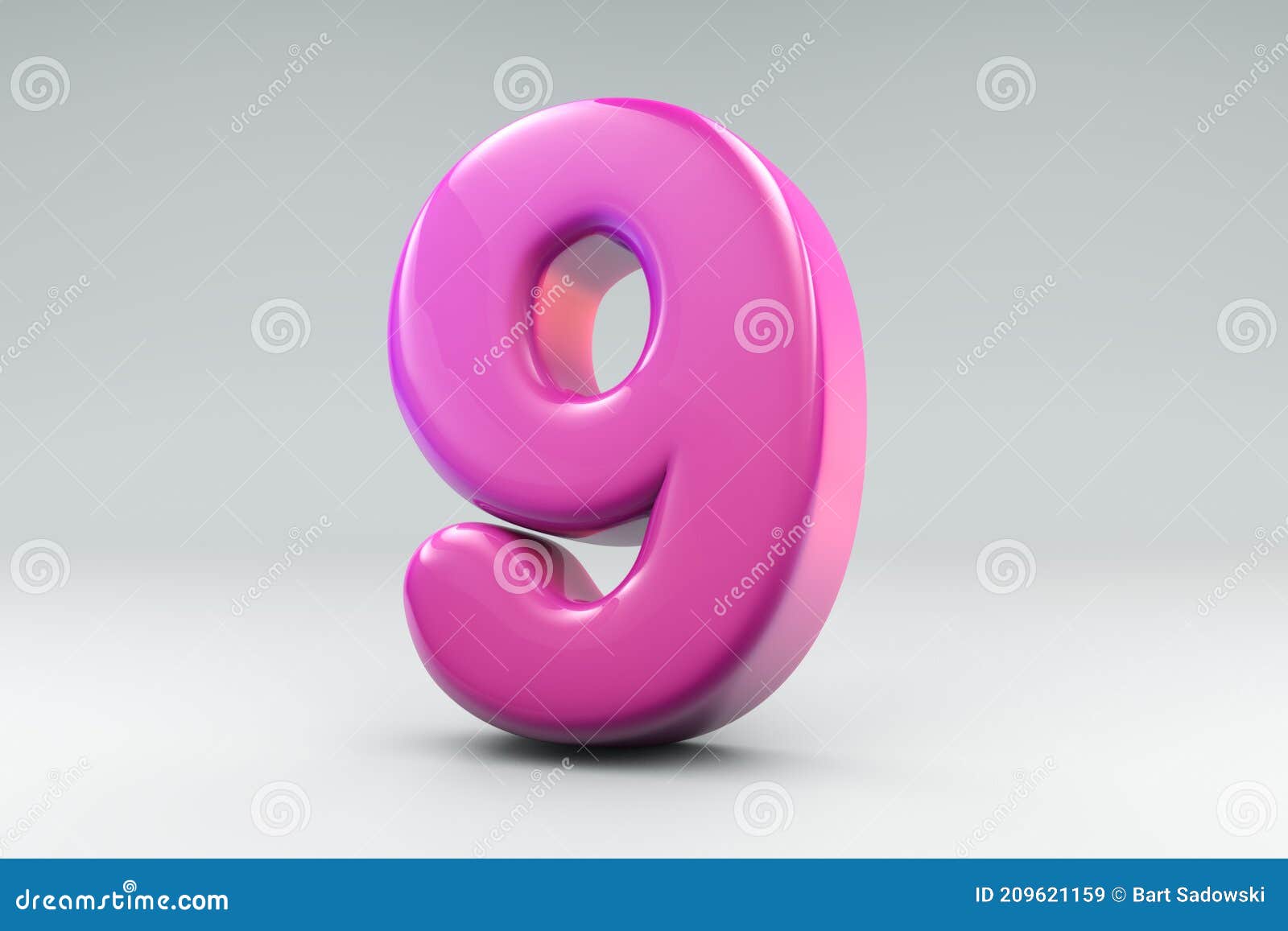 3D render Pink number nine stock illustration. Illustration of math ...