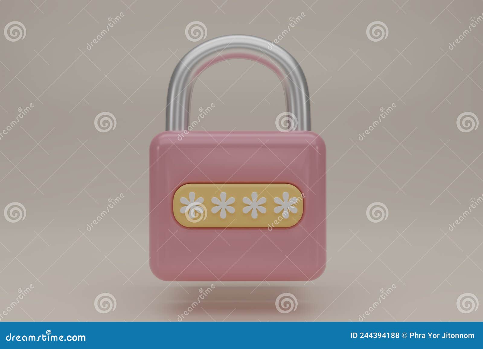 3D Render Pink Padlock Icon Isolated on Beige Background. Minimal Pink ...