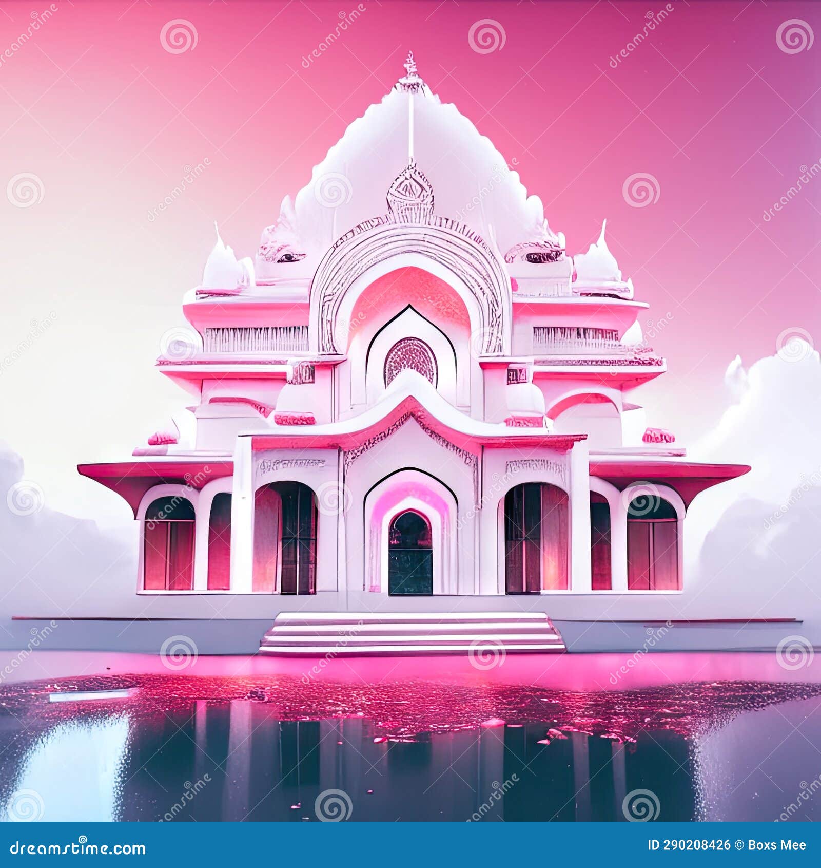 3d Render of a Pink Temple in the Middle of the Lake Generative AI ...