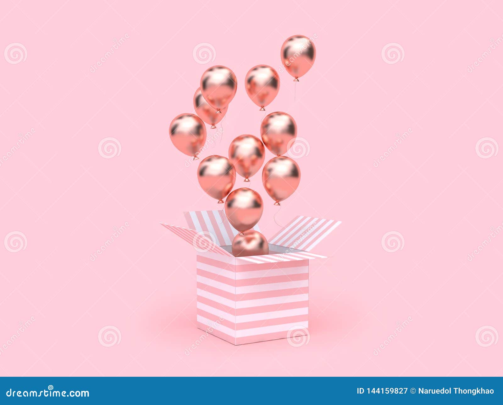 3d Render Pink White Box Open Rose Gold Metallic Balloon Floating ...