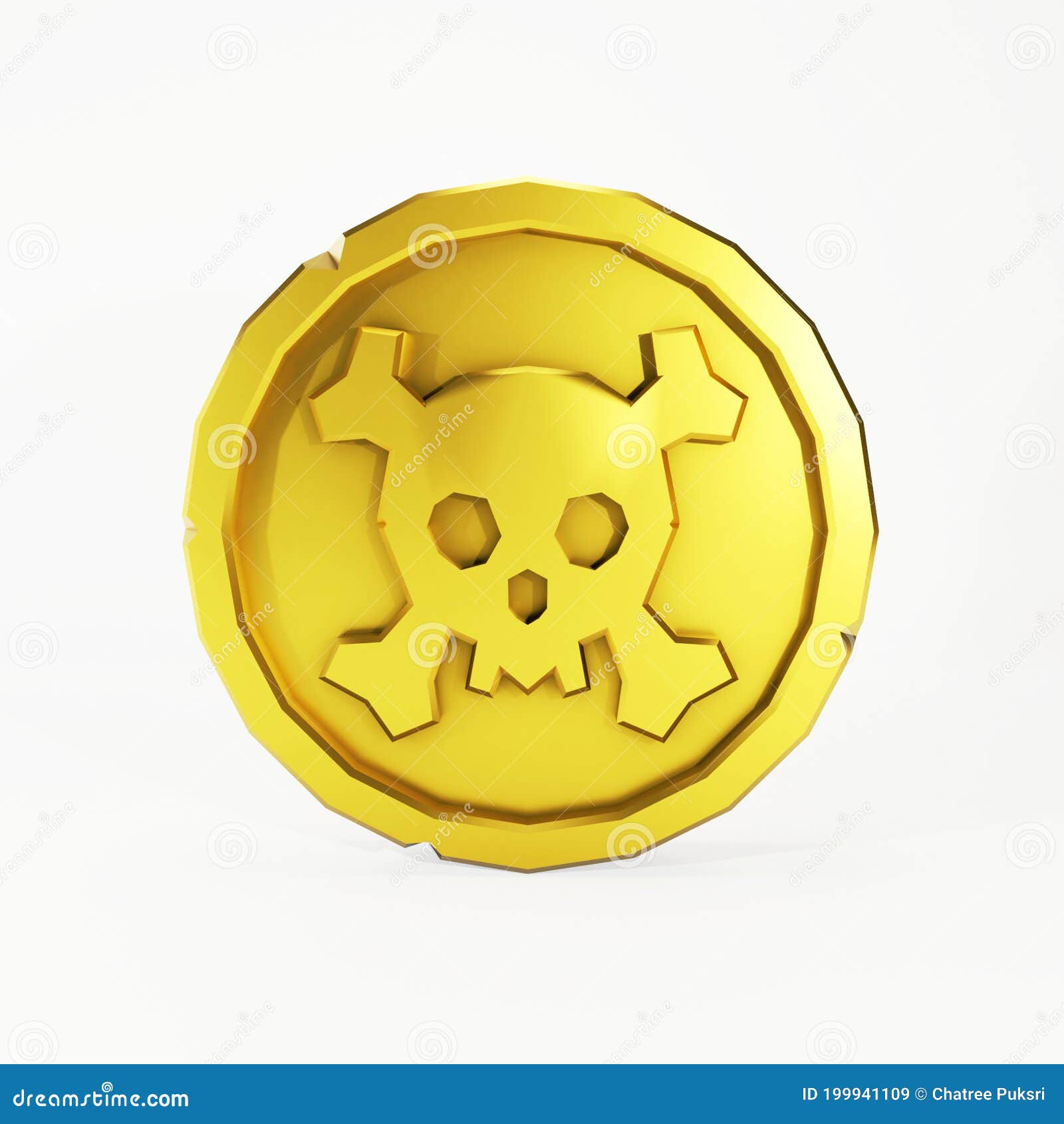 3D Render of a Pirateâ€™s Skull Gold Coin Stock Illustration ...