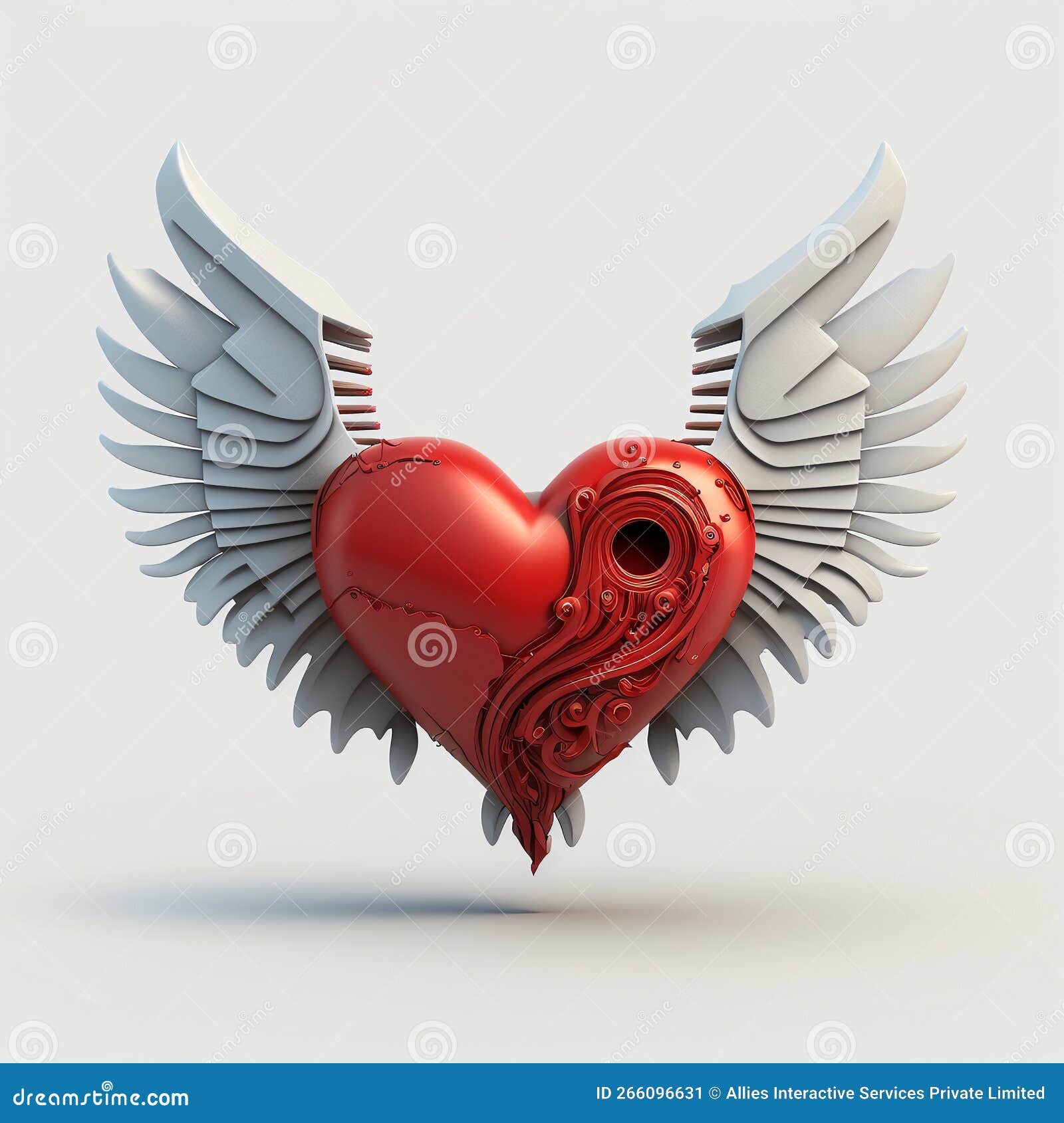 3D Render, Pixar Style Red Robotic Heart with Gray Stock Illustration ...