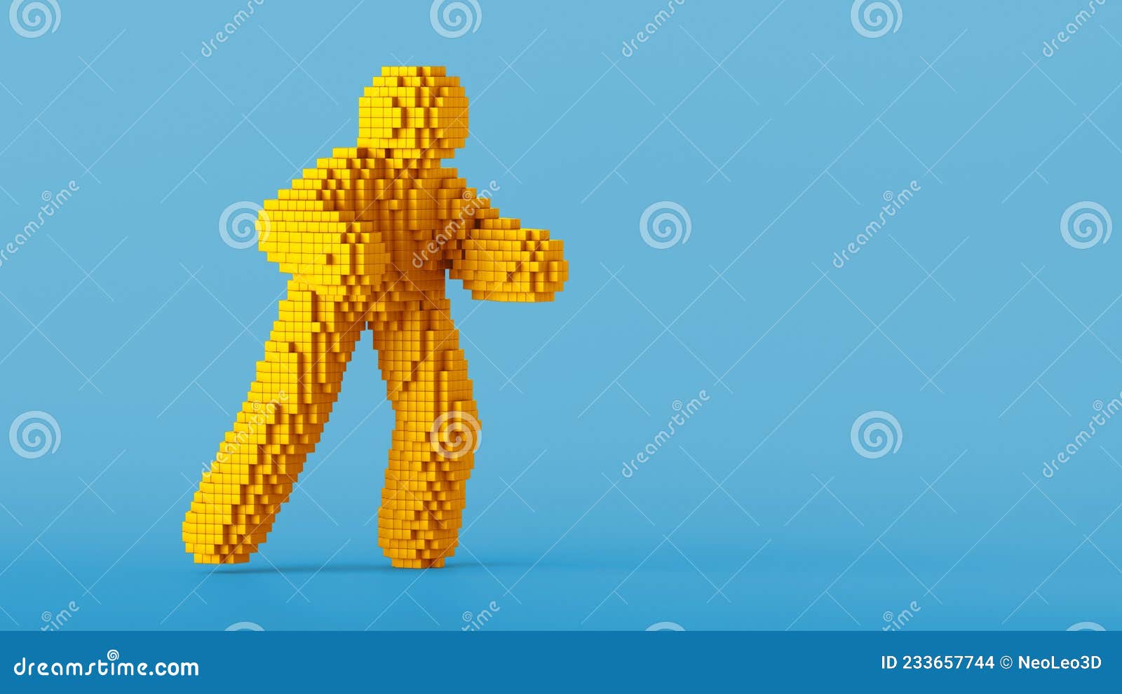 3d Render, Pixel Man Cartoon Character Walking Or Running. Funny Mascot ...