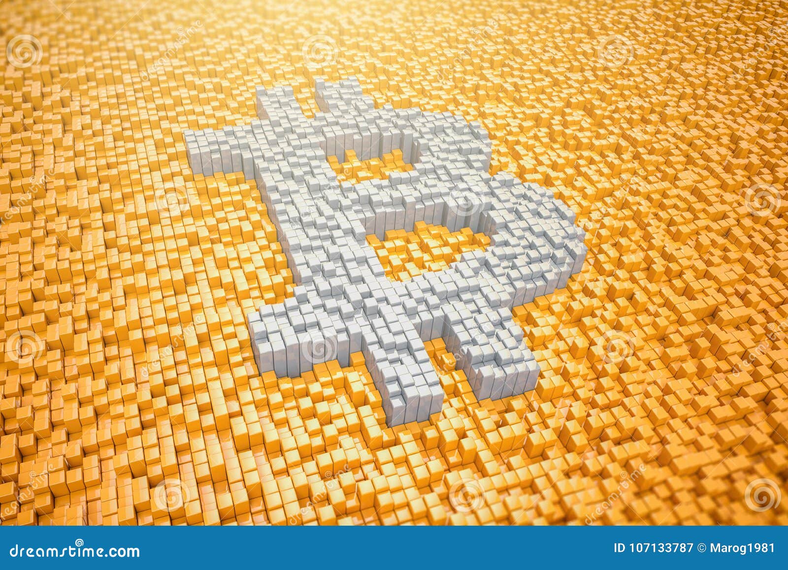 3d Render - Pixelated Bitcoin Symbol Made from Cubes - Orange Stock ...