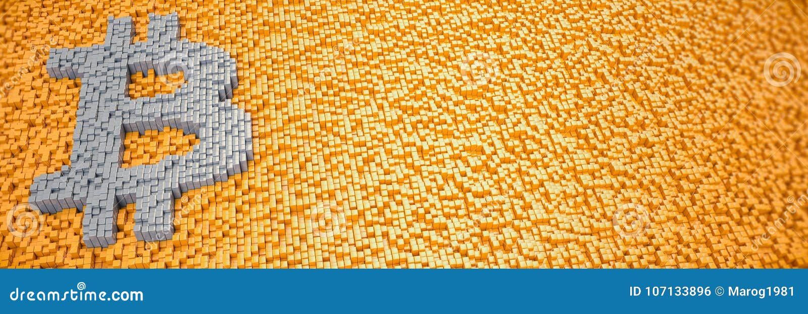 3d Render - Pixelated Bitcoin Symbol Made from Cubes - Orange Stock ...