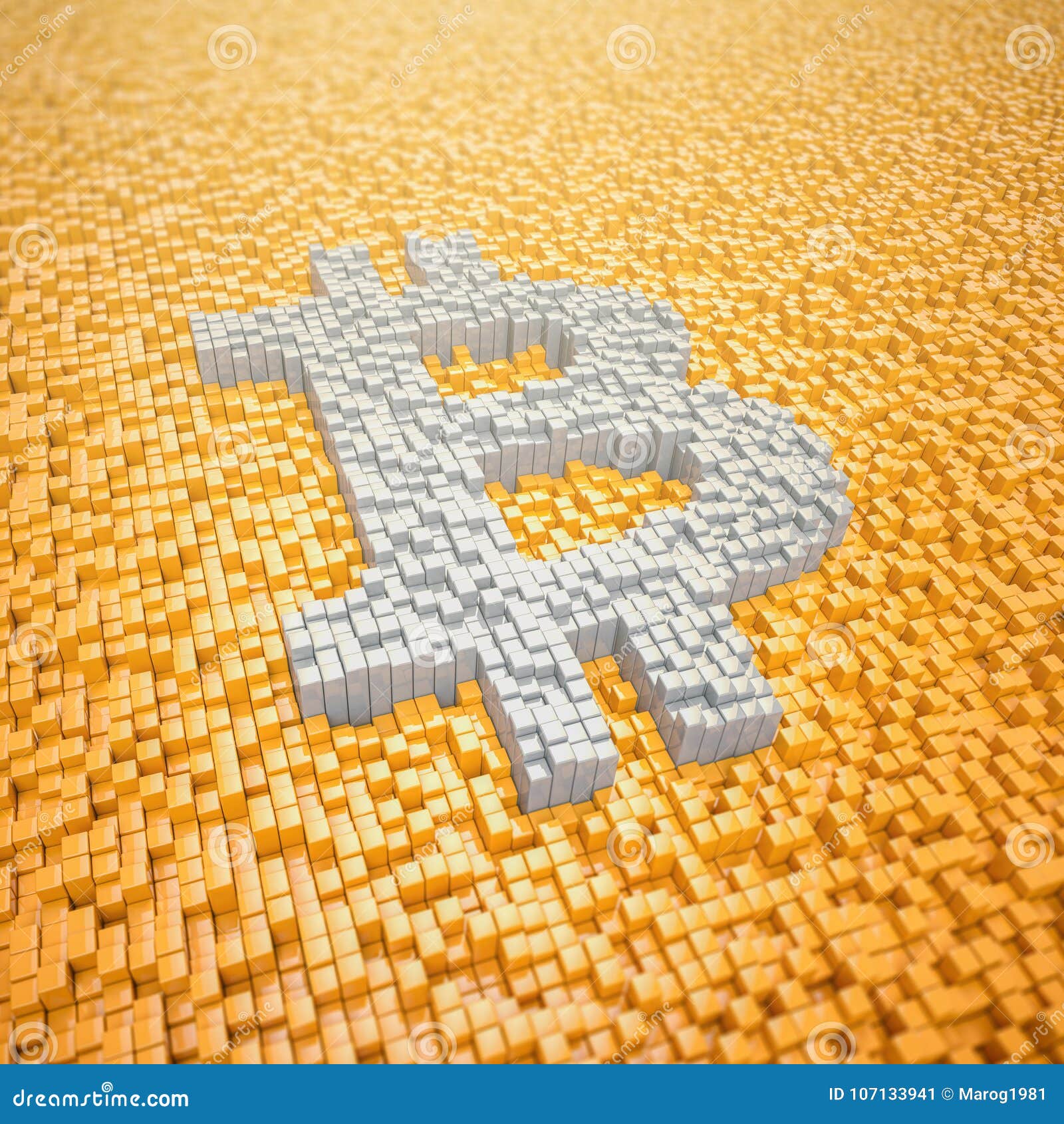 3d Render - Pixelated Bitcoin Symbol Made from Cubes - Orange Stock ...