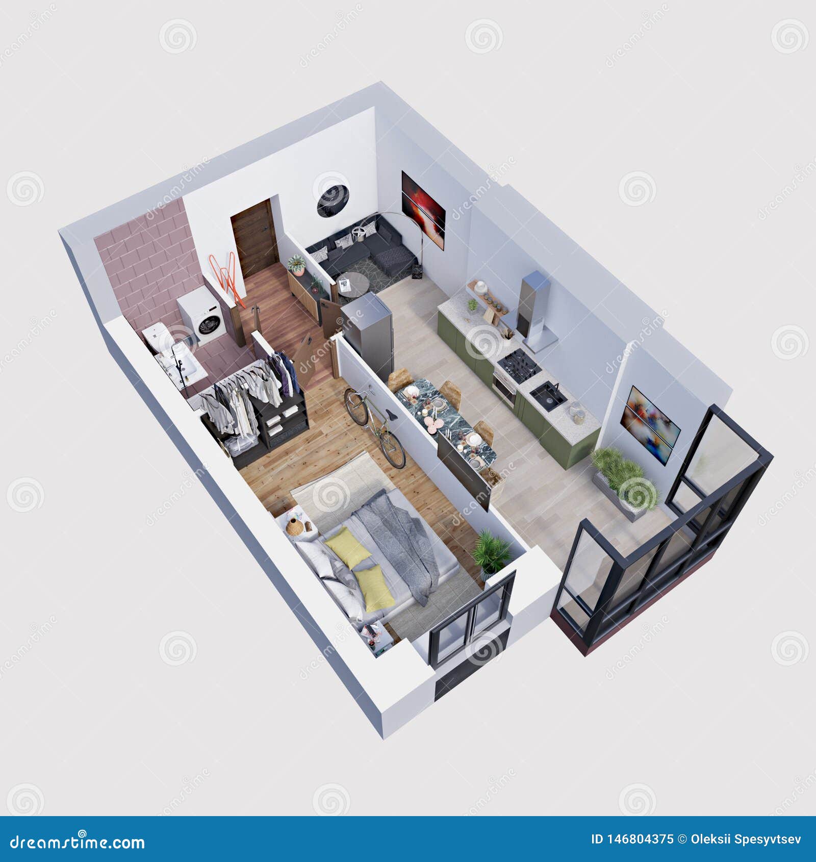 3d Render Plan and Layout of a Modern Apartment, Isometric Stock ...