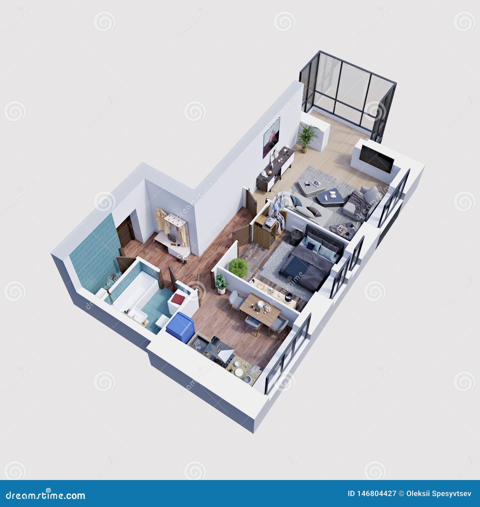 3d Render Plan and Layout of a Modern Apartment, Isometric Stock ...