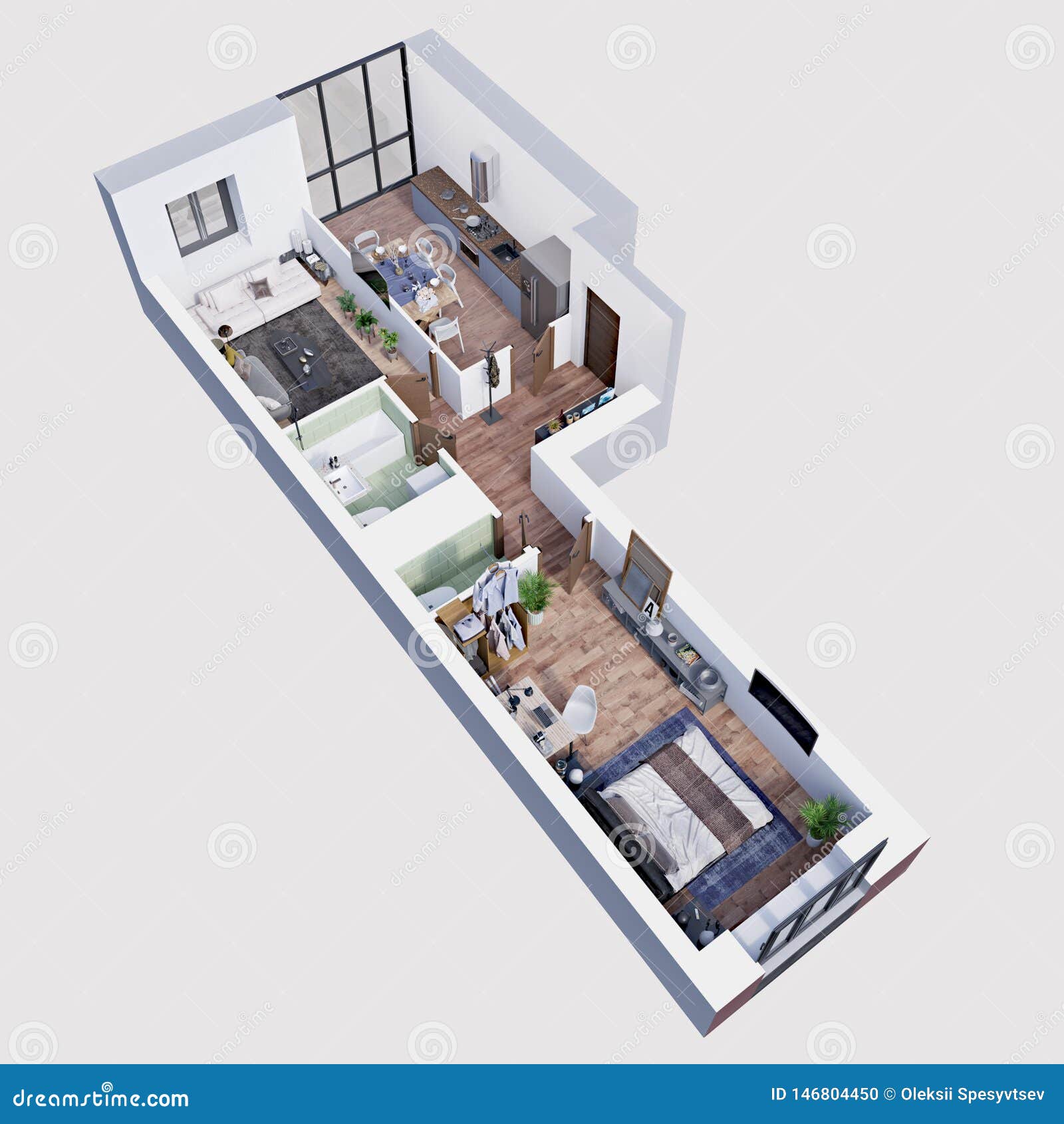 3d Render Plan and Layout of a Modern Apartment, Isometric Stock ...