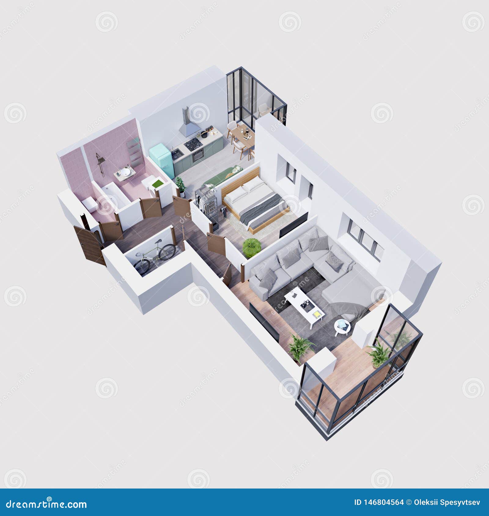 3d Render Plan and Layout of a Modern Apartment, Isometric Stock ...